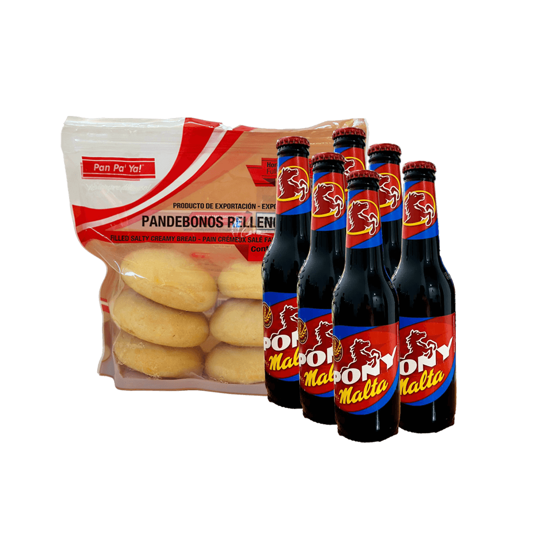 Pony Malta + Stuffed Pandebonos Pan Pa' Ya! Combo - Taste of Colombia shop